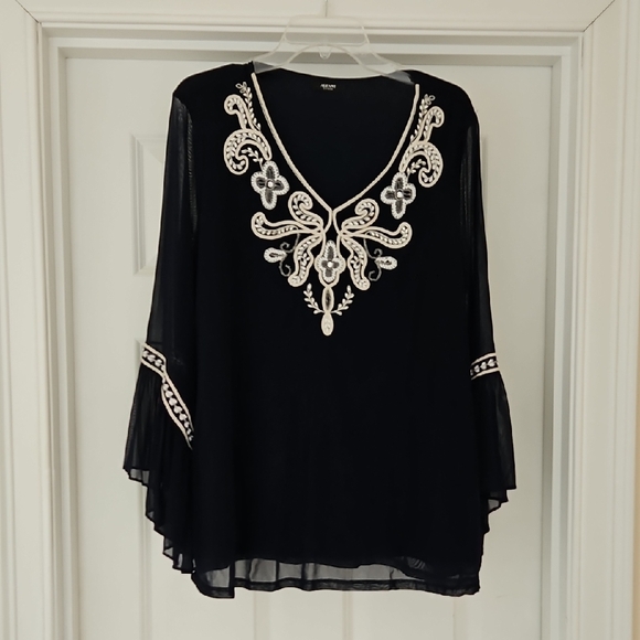 Alfani | Tops | Alfani Black Blouse With White Embroidery | Poshmark